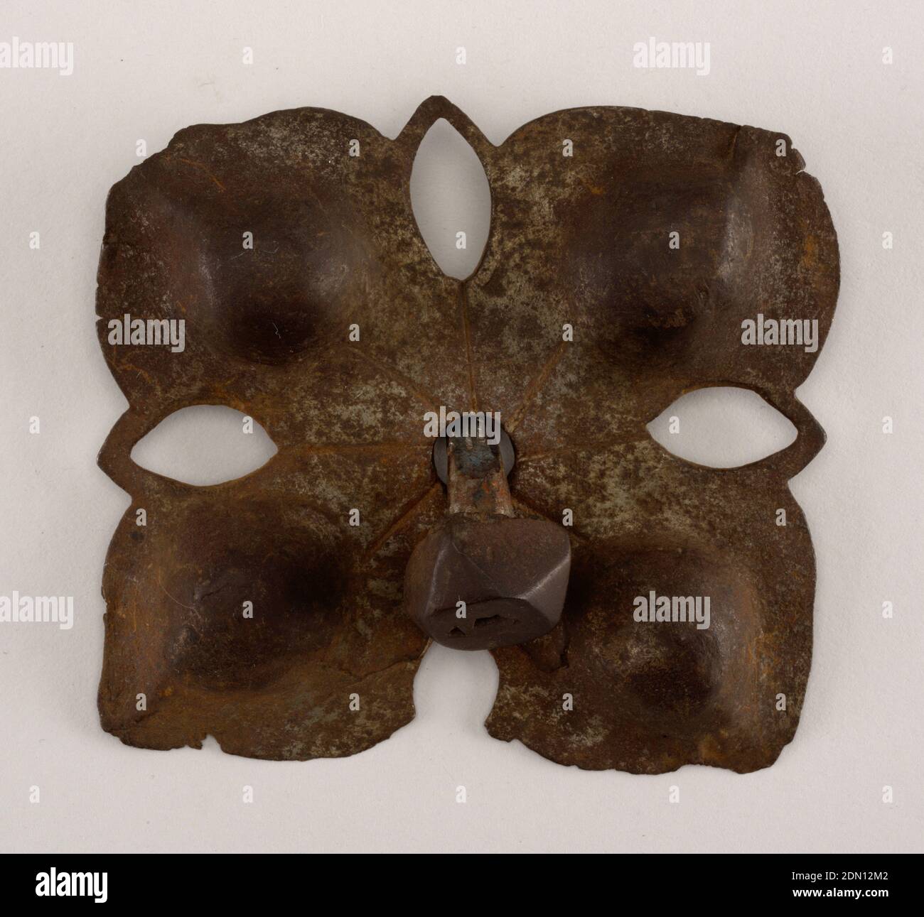 Decorative door boss and nail, Steel-plated wrought iron, Square type ...