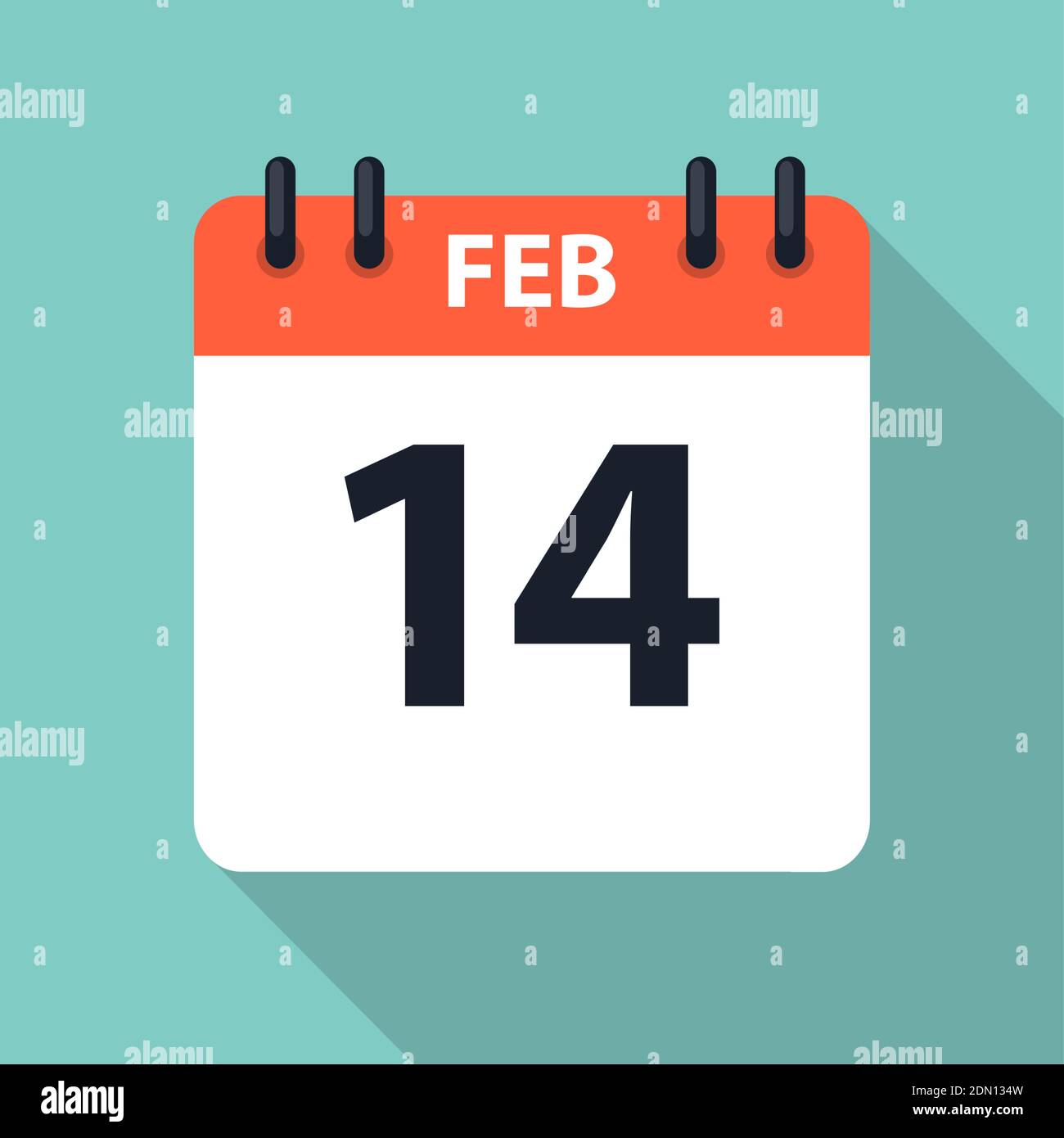 14 February Valentine`s Day Calendar Icon. Vector Illustration Stock ...