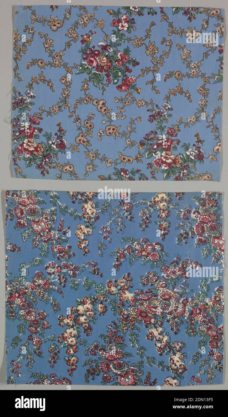 Textile, printed, One of seven pages from a printed fabric sample book ...