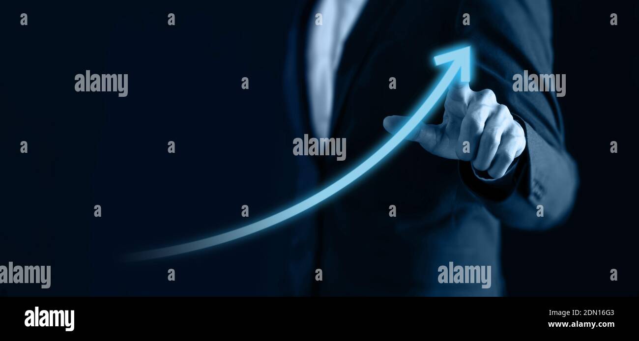 business concept, business man try to predict economic by point and ...