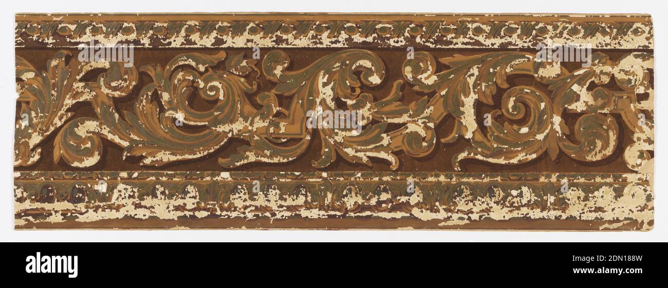 Frieze, Block printed and flocked on paper, Acanthus scrolls, on ...