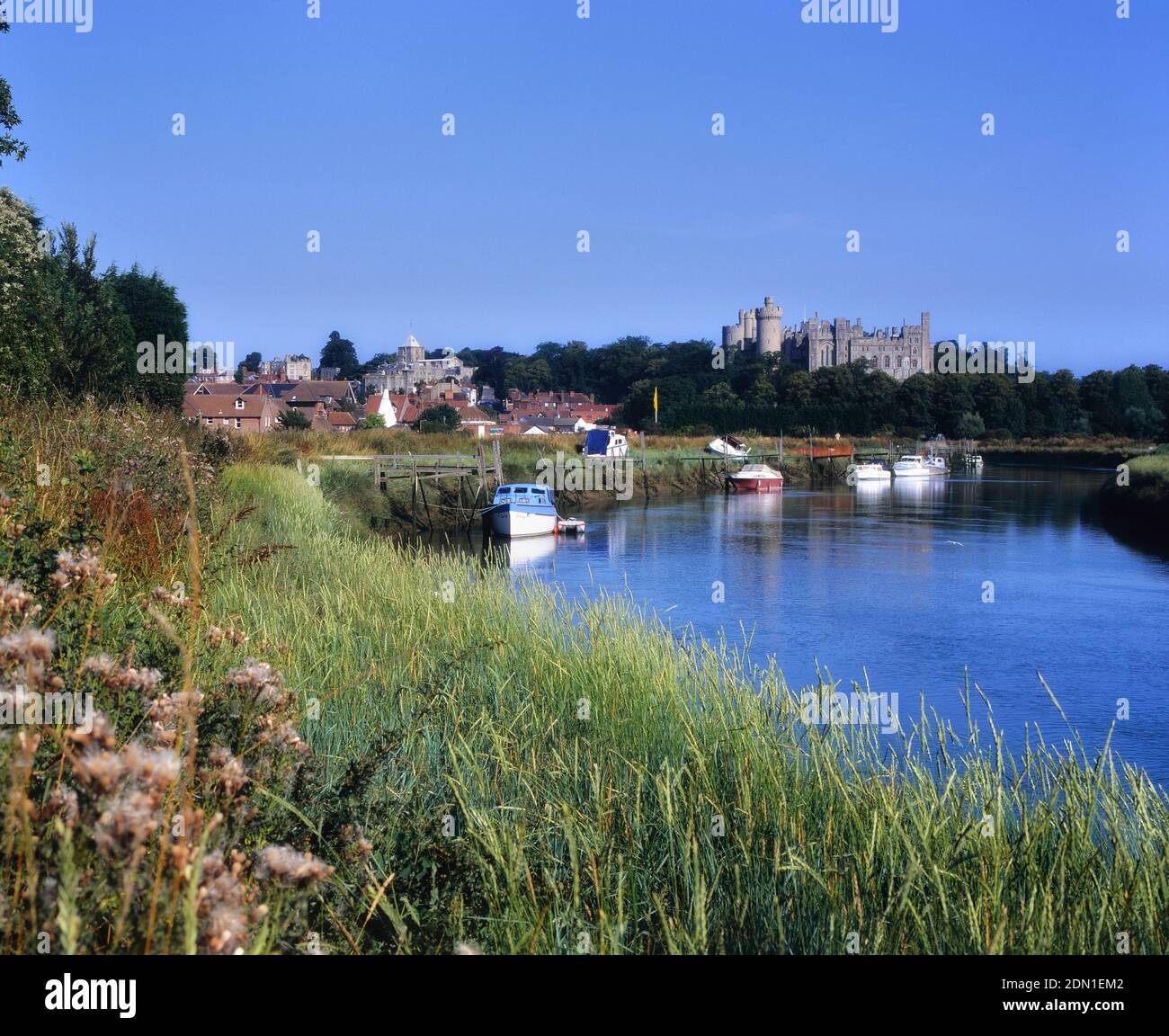 Picturesque Arundel Castle viewed from the River Arun. West Sussex ...
