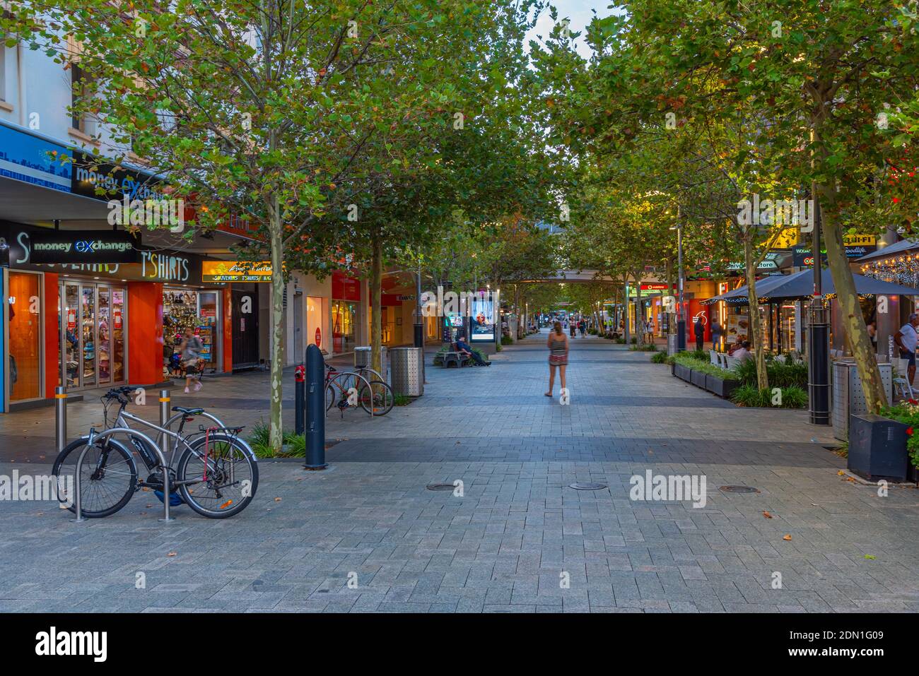 PERTH, AUSTRALIA, JANUARY 16, 2020: Sunset view of Hay street mall in ...