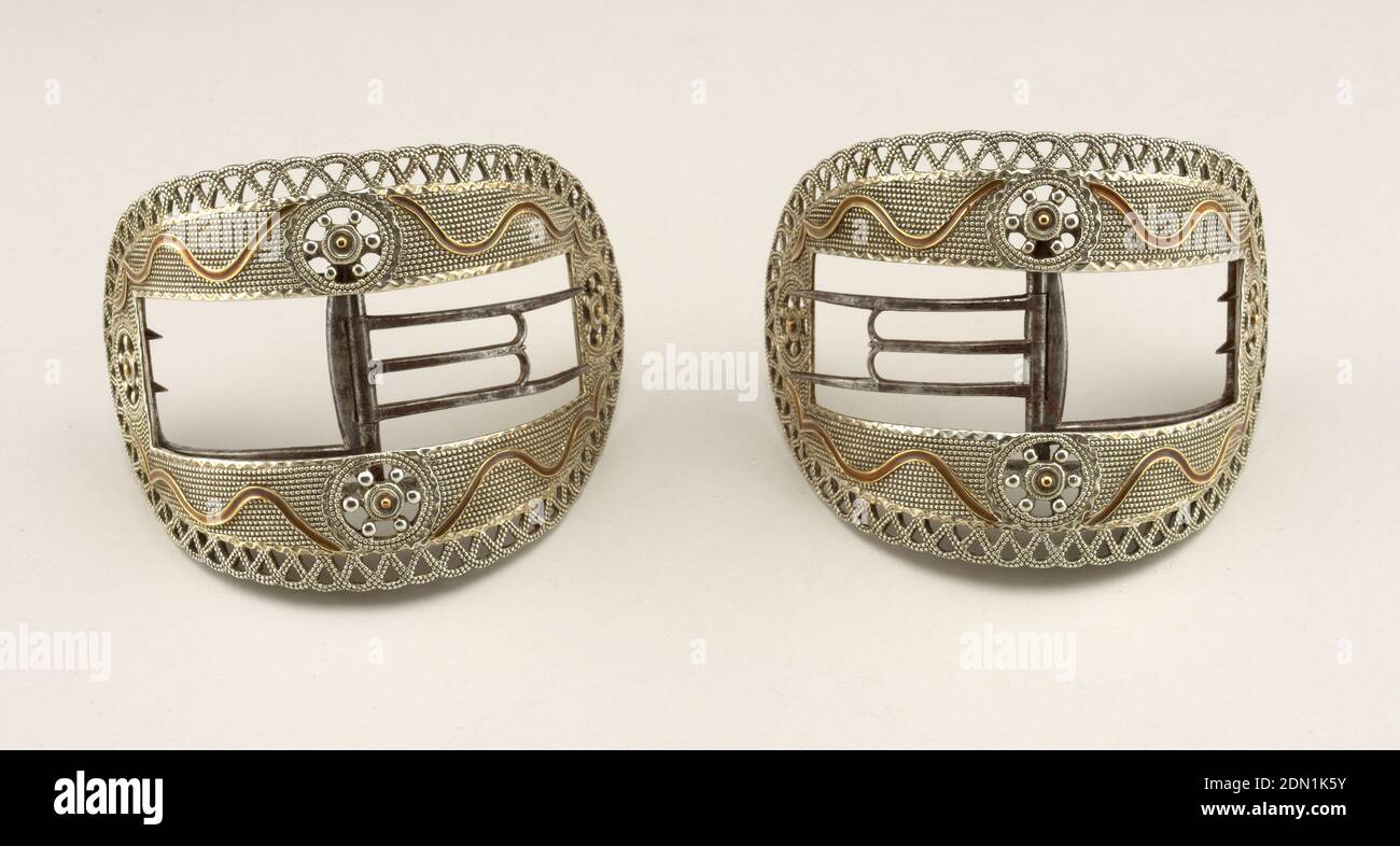 Buckle, Silver, gold, iron, Pair of English gentleman's shoe buckles ...