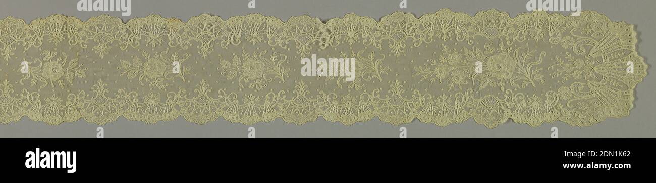 Cap streamer, Medium: linen Technique: bobbin lace (Mechlin style), Cap ...