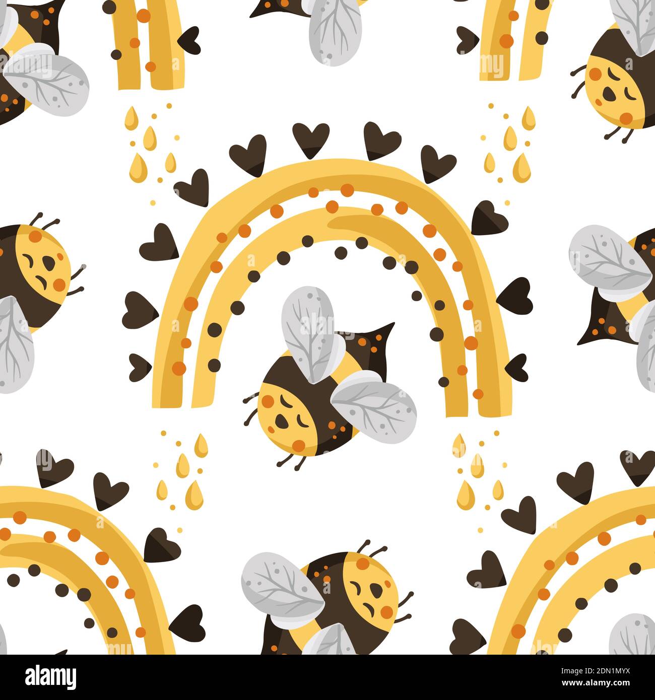 Bee and rainbow kid seamless pattern. Honey vector. Cute bee ...