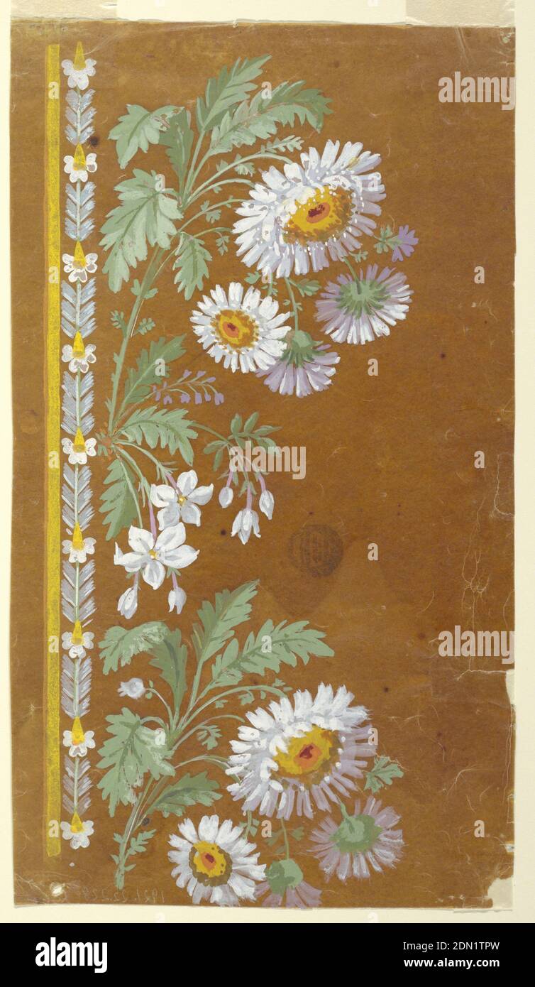 Design for an Embroidery Border, Brush and gouche on glazed tracing ...