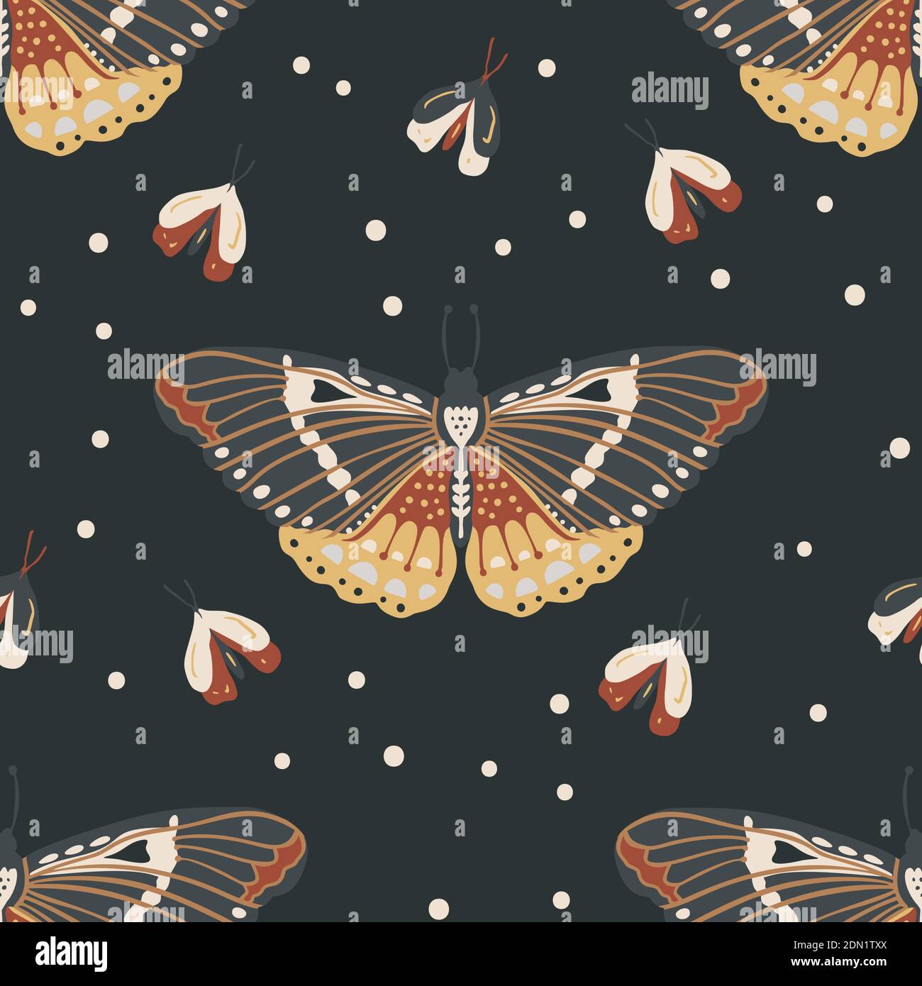 Boho butterfly vector pattern. Moth seamless bohemian background. Hand ...