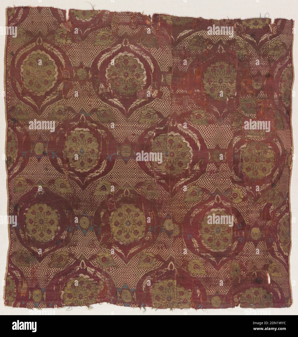 Textile, Medium: silk and metallic Technique: woven, Floral motifs ...