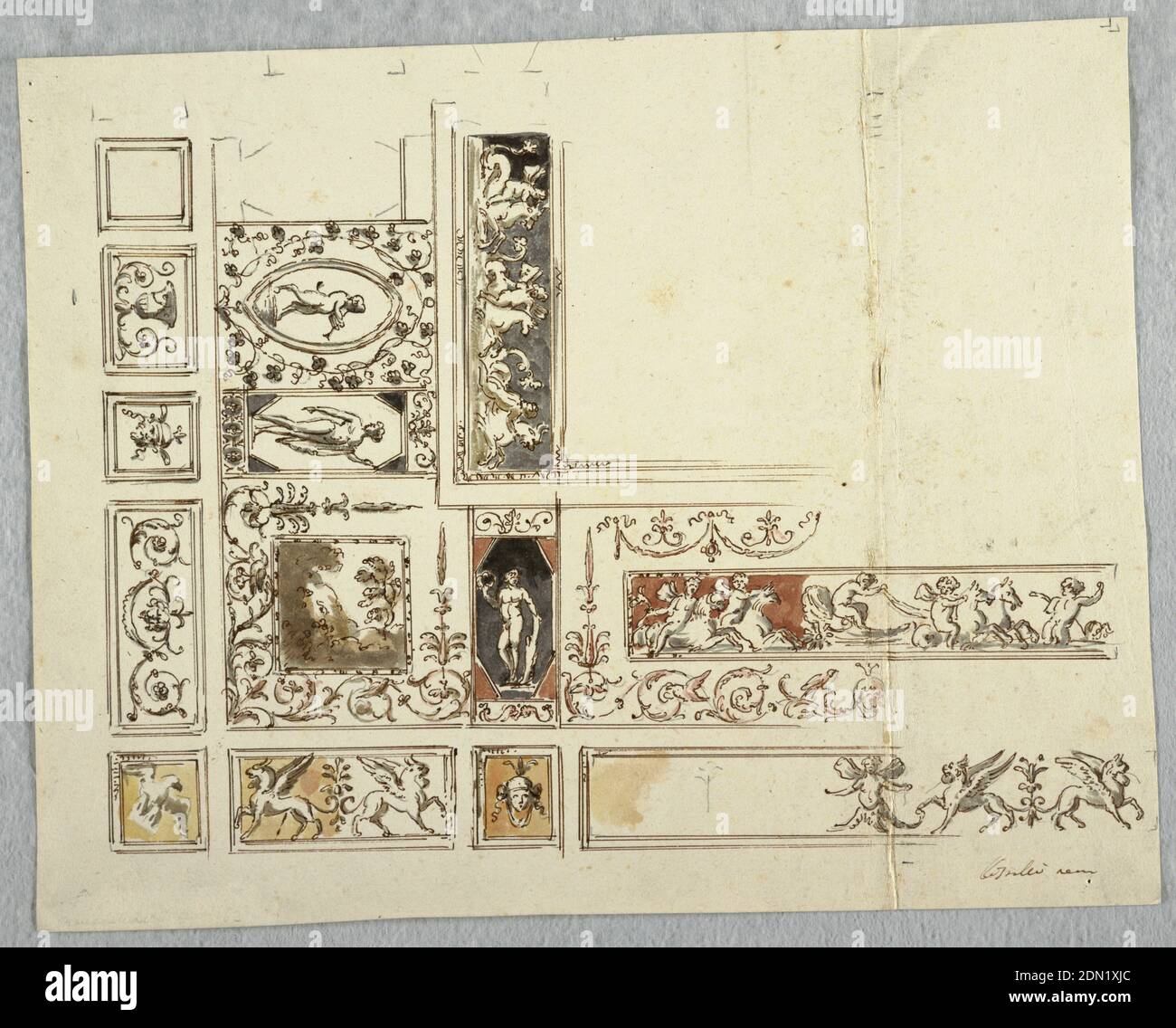 Design for a Ceiling, Graphite, pen and ink, brush and wash on paper ...