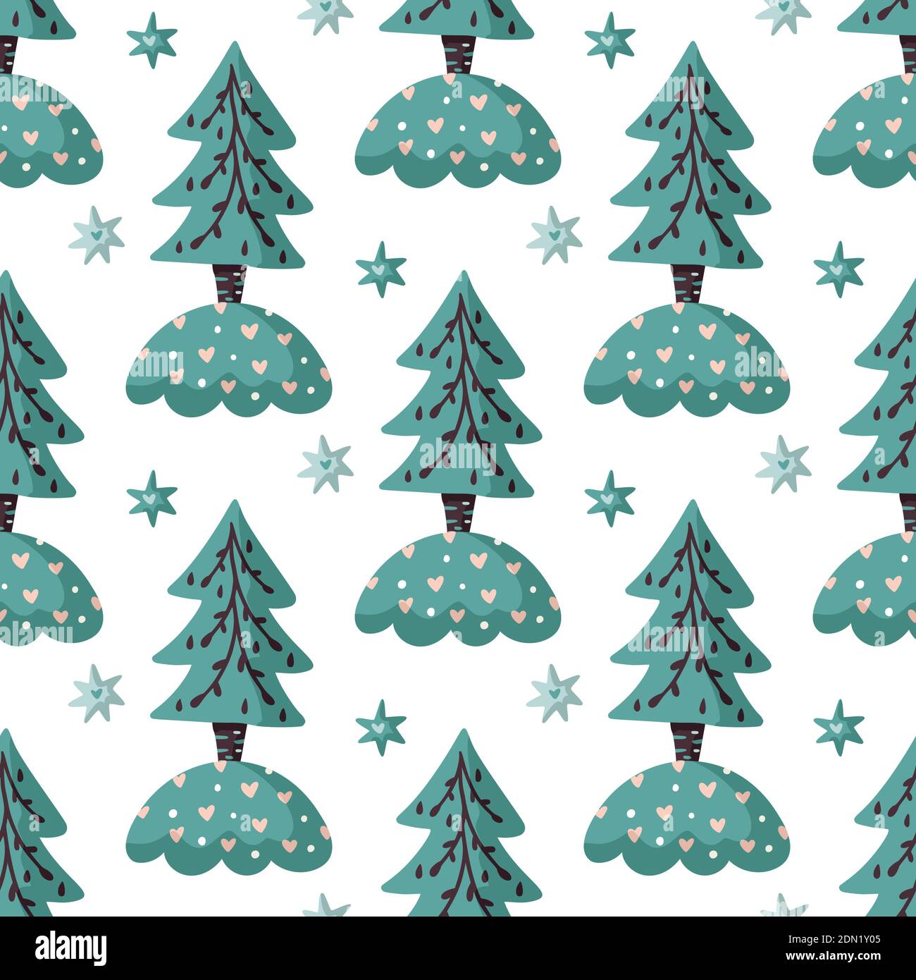 Seamless pattern with Christmas tree on a hill vector illustration. Kid ...