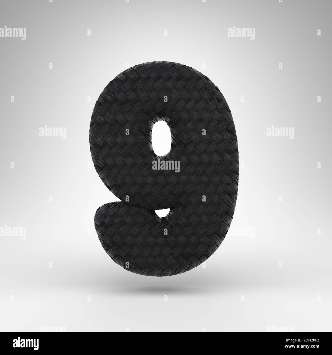 Number 9 on white background. Black carbon fiber 3D rendered number ...