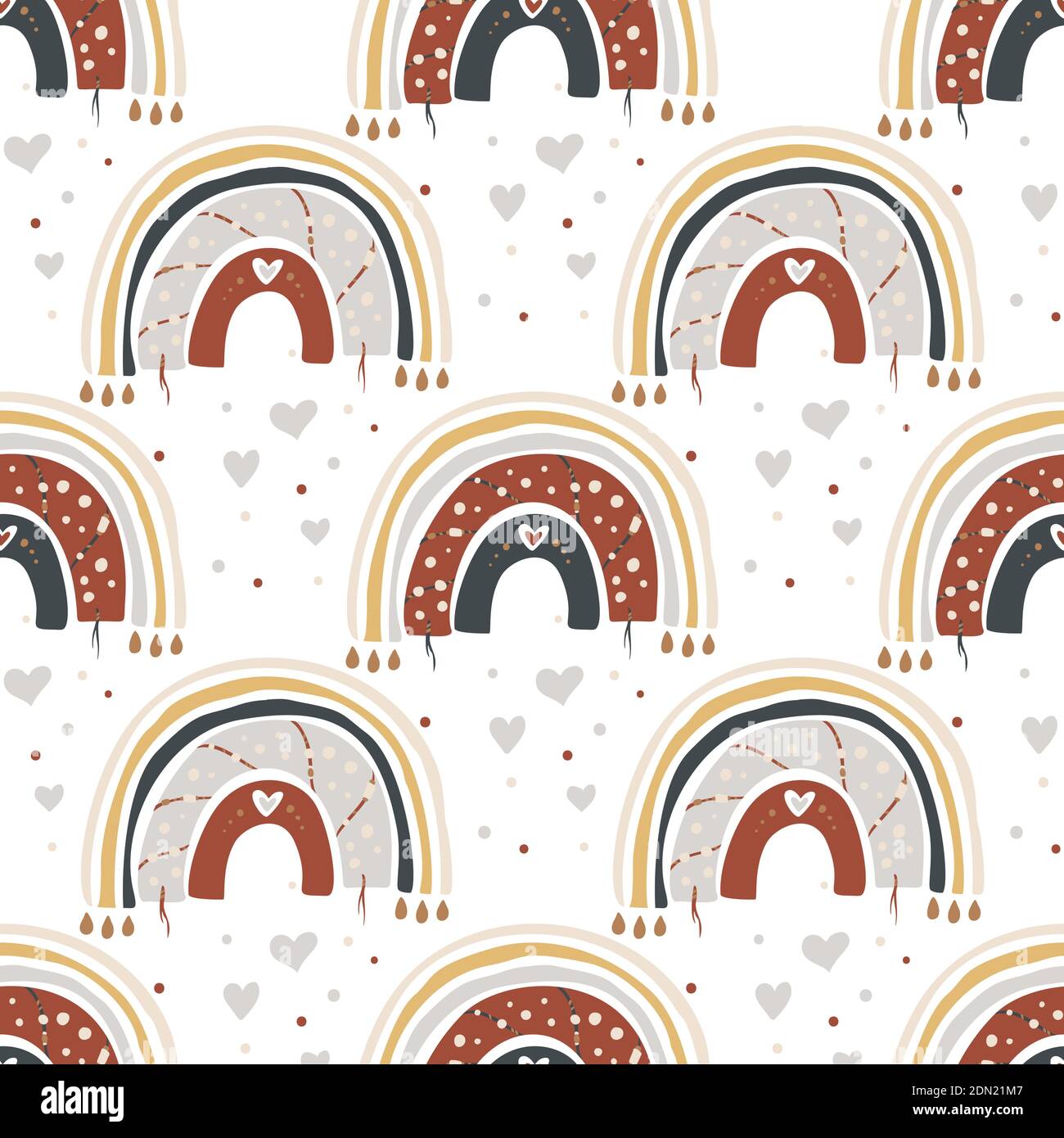 Boho rainbow seamless pattern. Baby vector illustration with heart ...