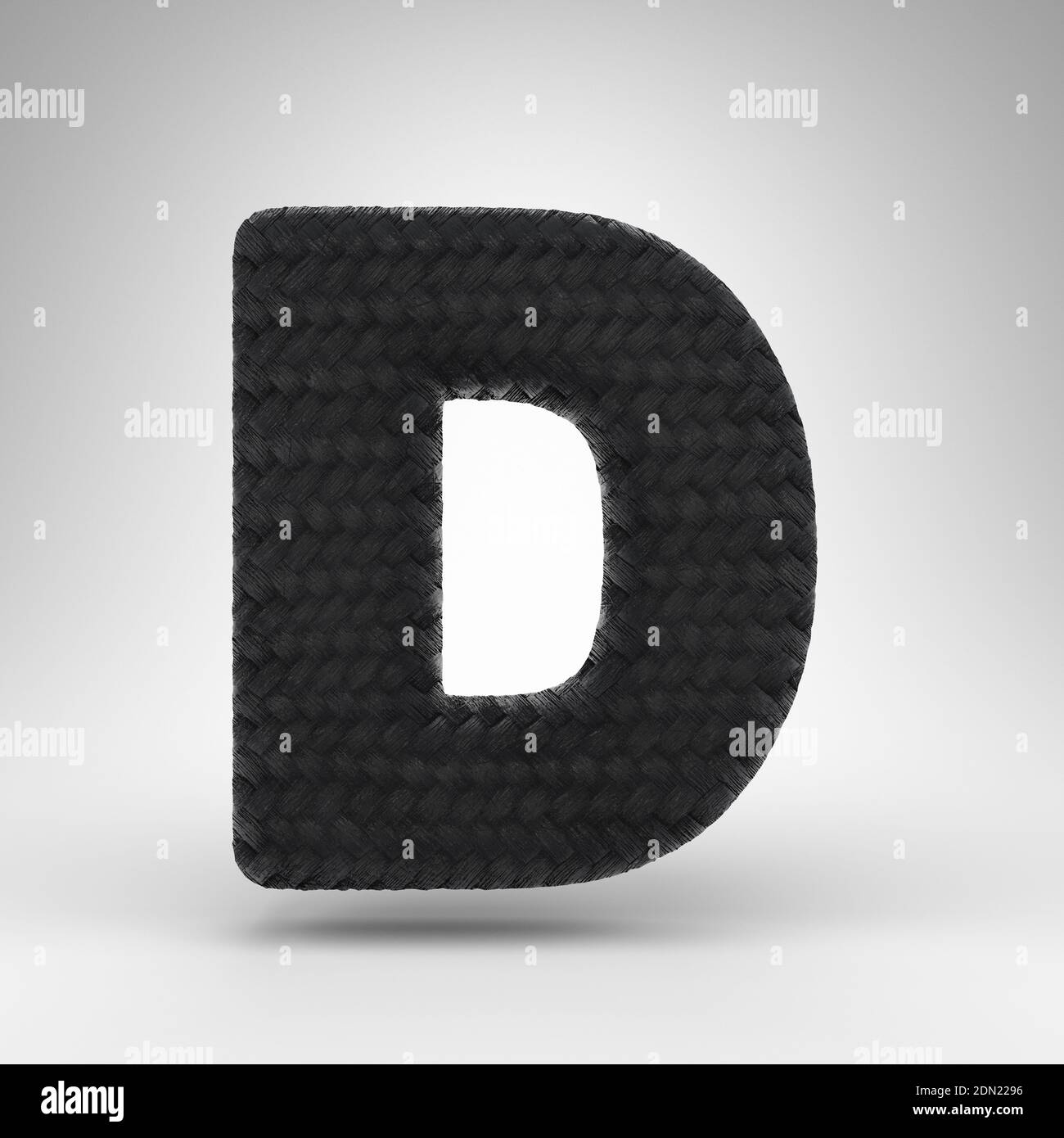 Letter D uppercase on white background. Black carbon fiber 3D rendered ...