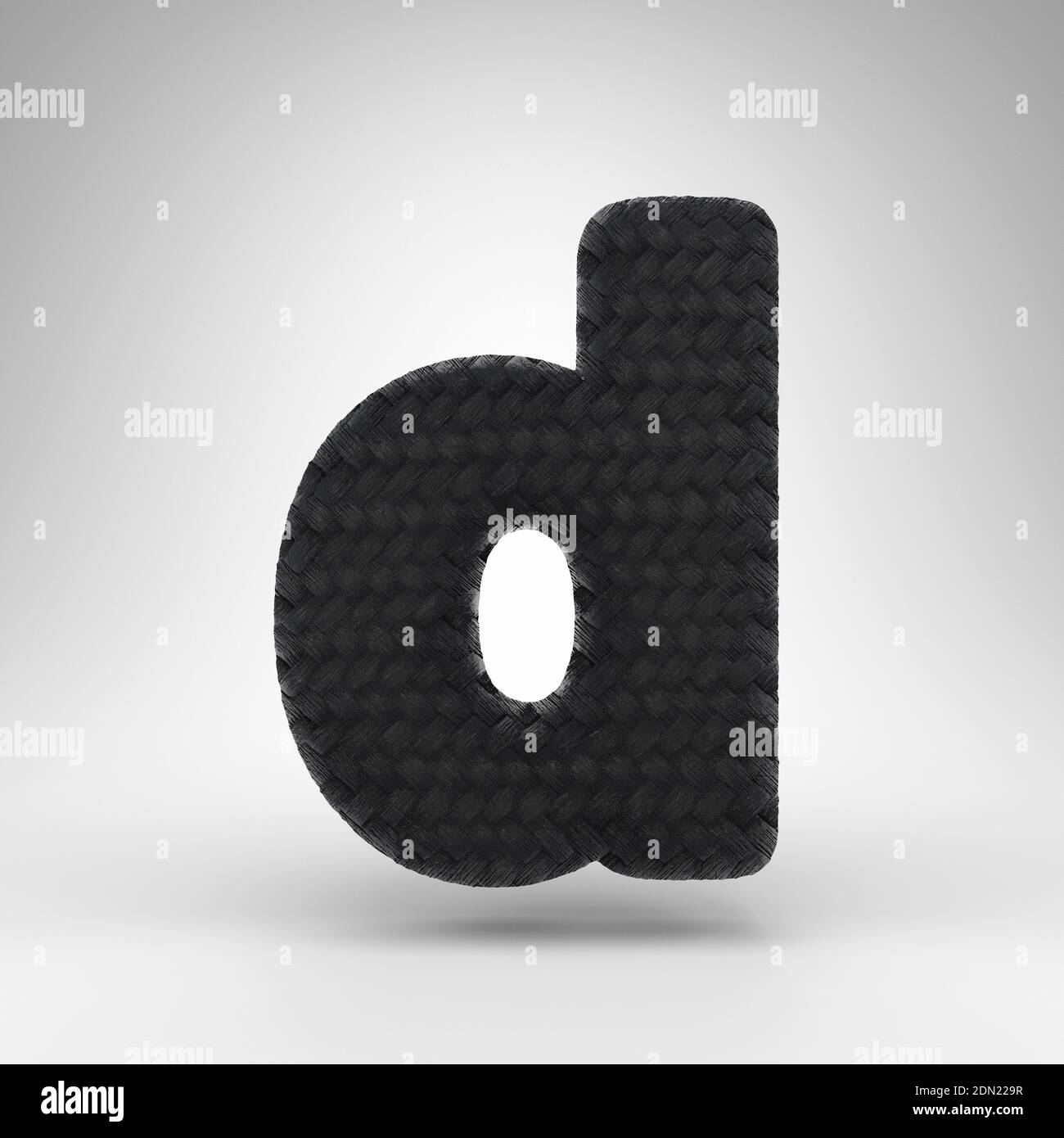 Letter D lowercase on white background. Black carbon fiber 3D rendered ...