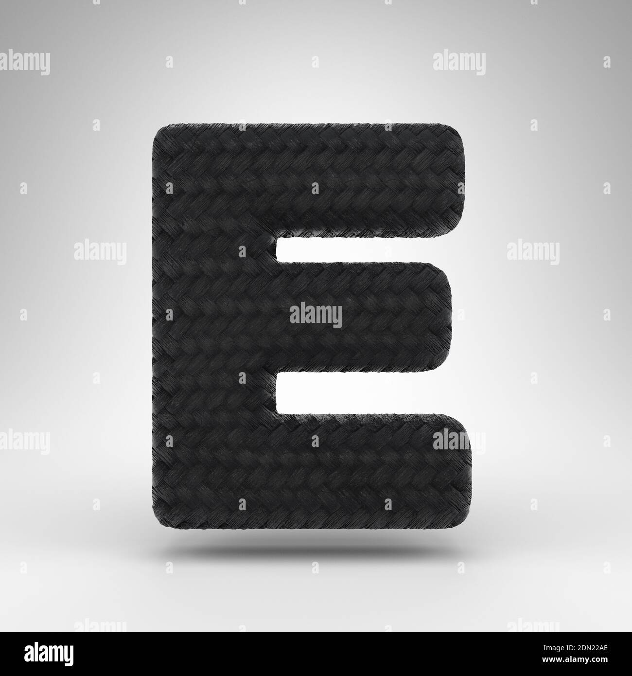 Letter E uppercase on white background. Black carbon fiber 3D rendered ...