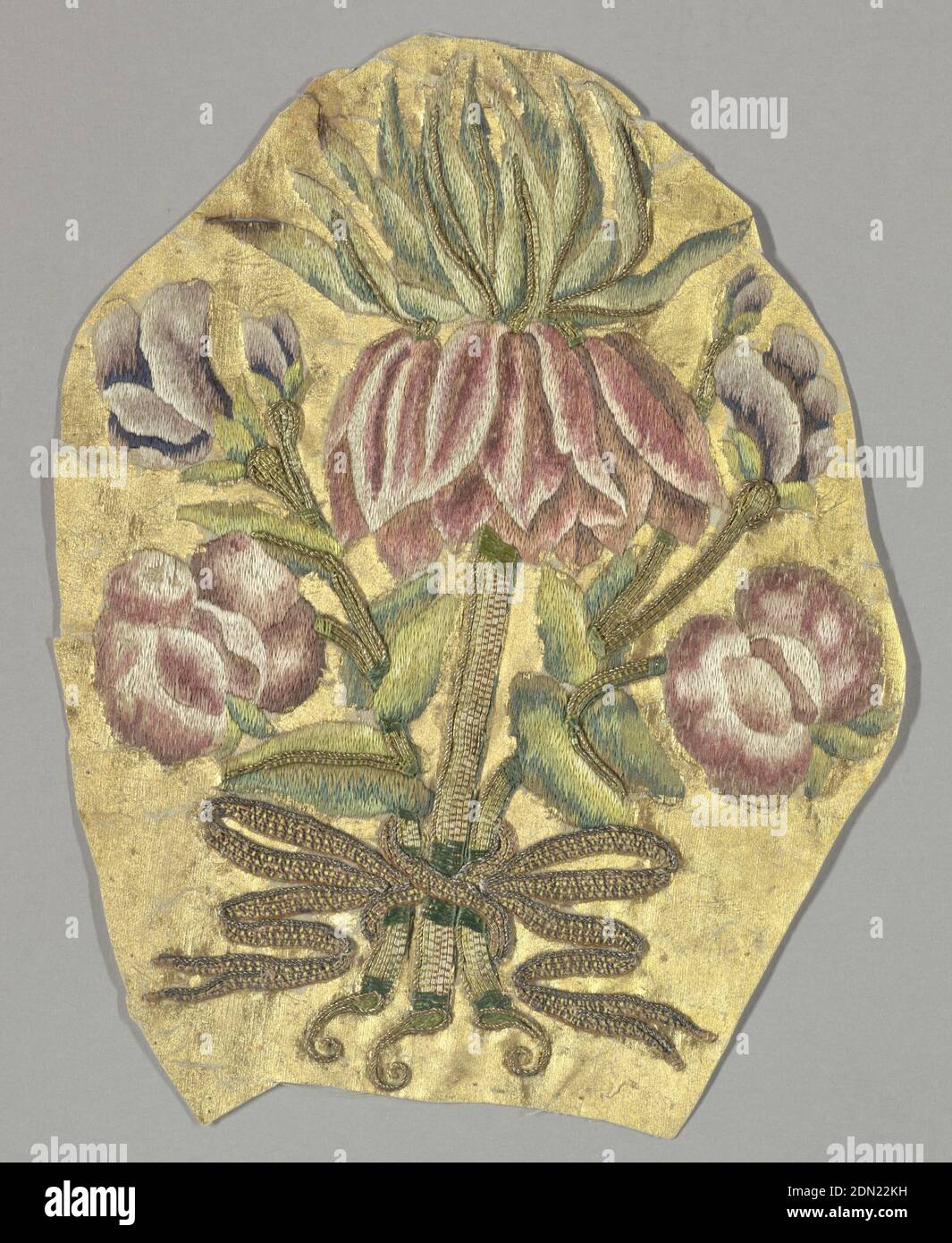 Textile, Medium: silk, metallic thread, gold paint Technique ...