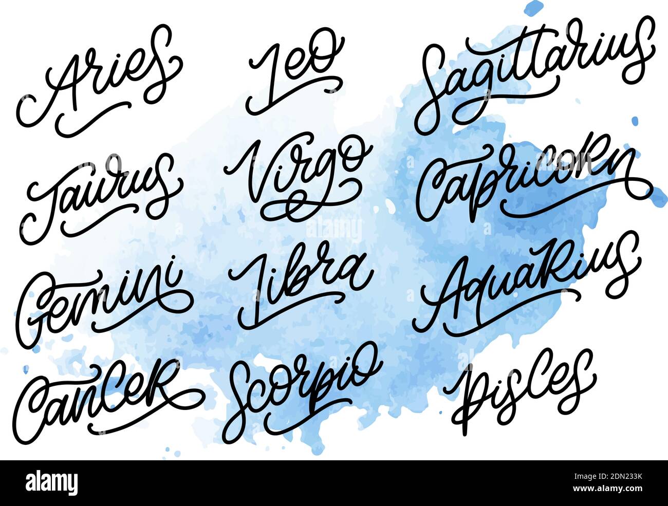 Zodiac lettering Vector Sign. Cartoon astrology text illustration ...