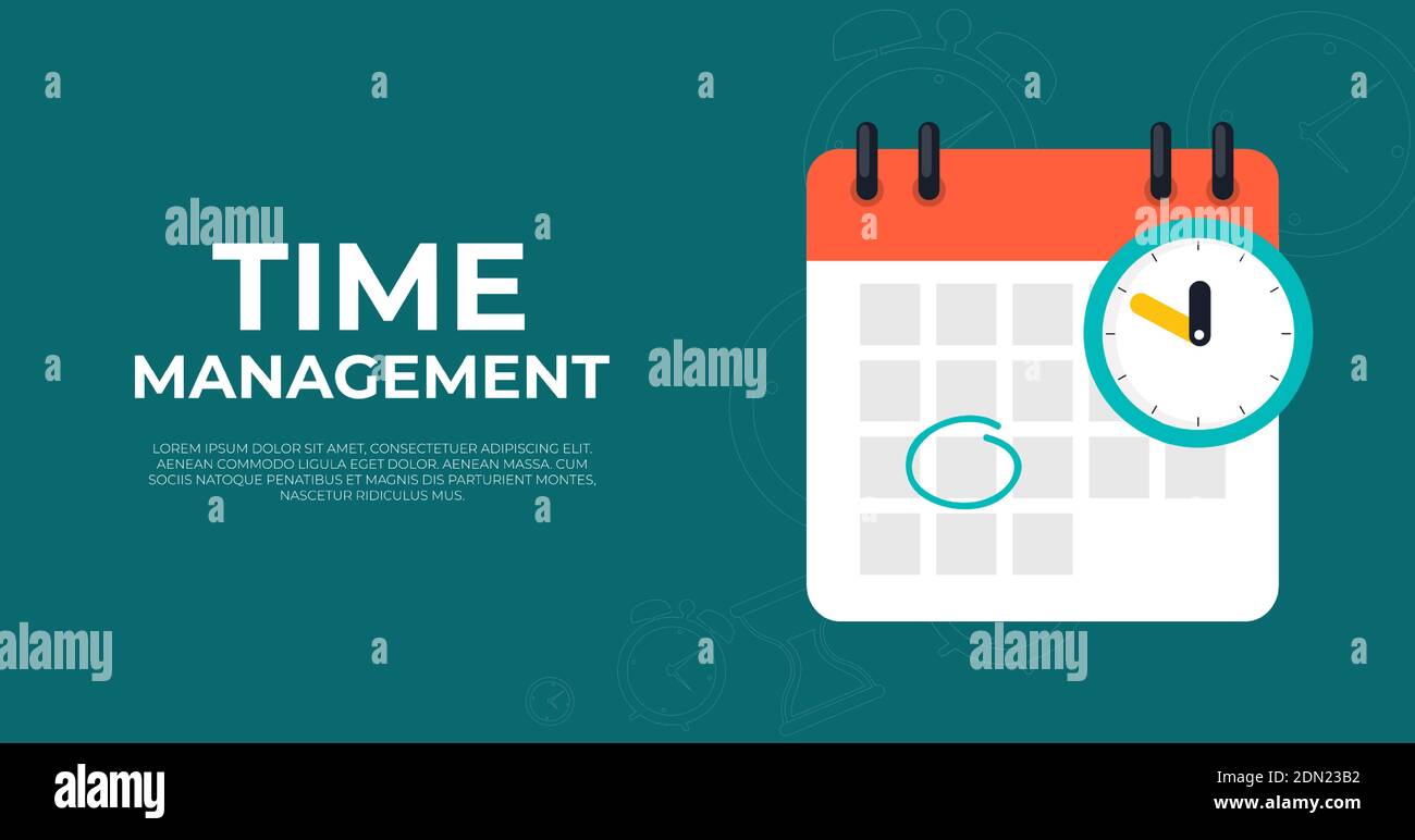 Time management concept with calendar date and clock icon. Vector ...