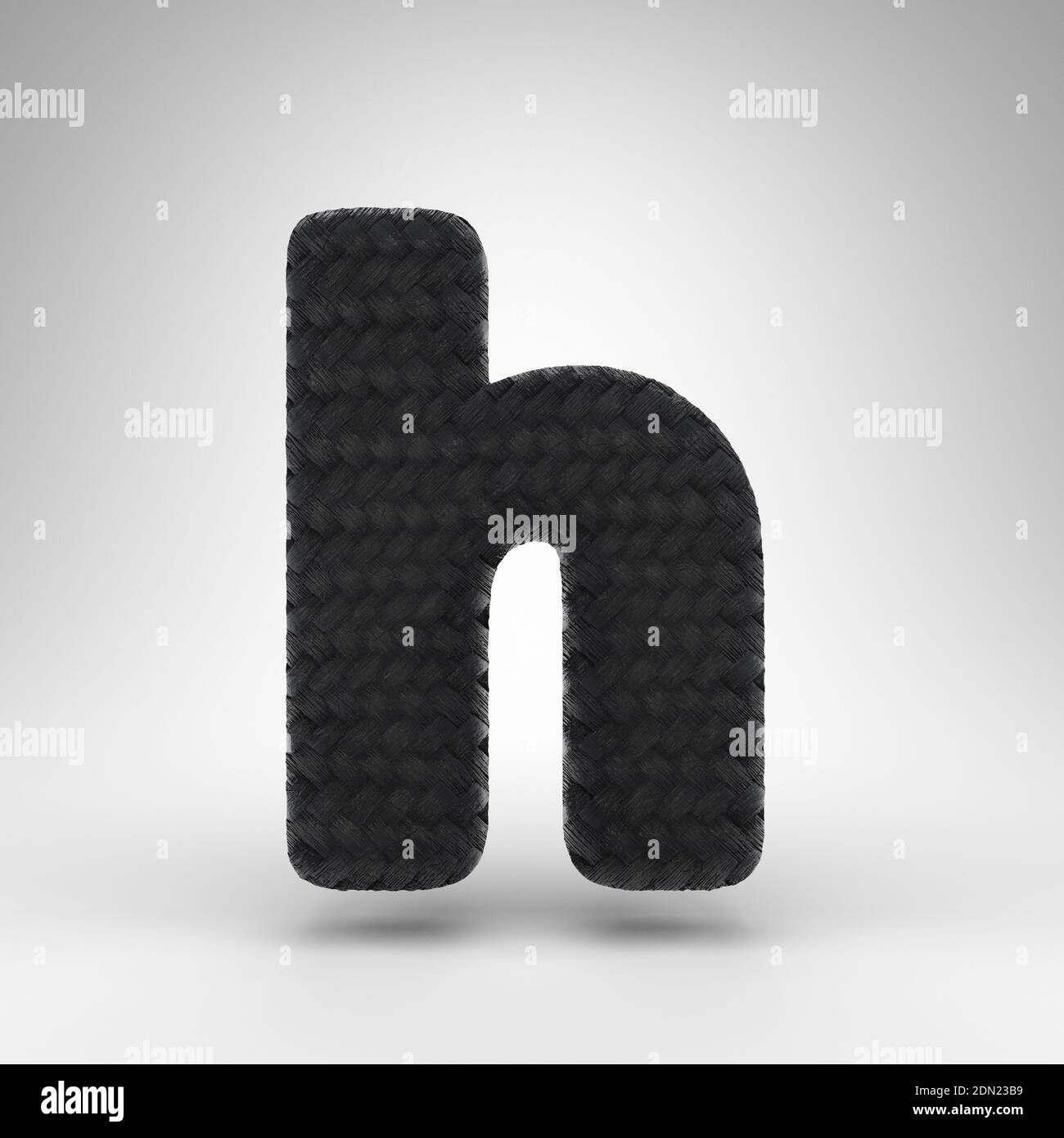 Letter H lowercase on white background. Black carbon fiber 3D rendered ...