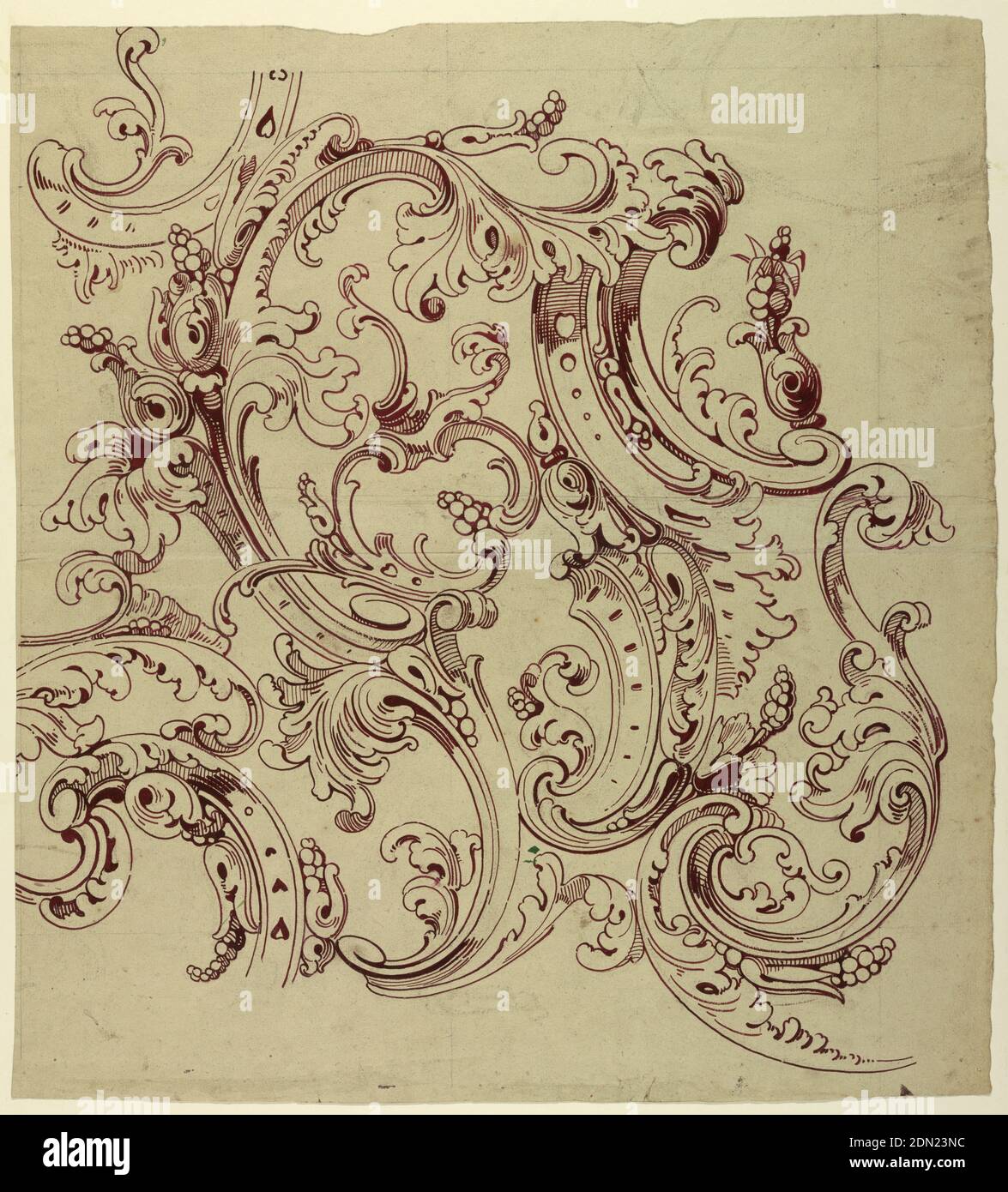 Design for a Wallpaper or Textile, Brush and purple gouache on thick ...