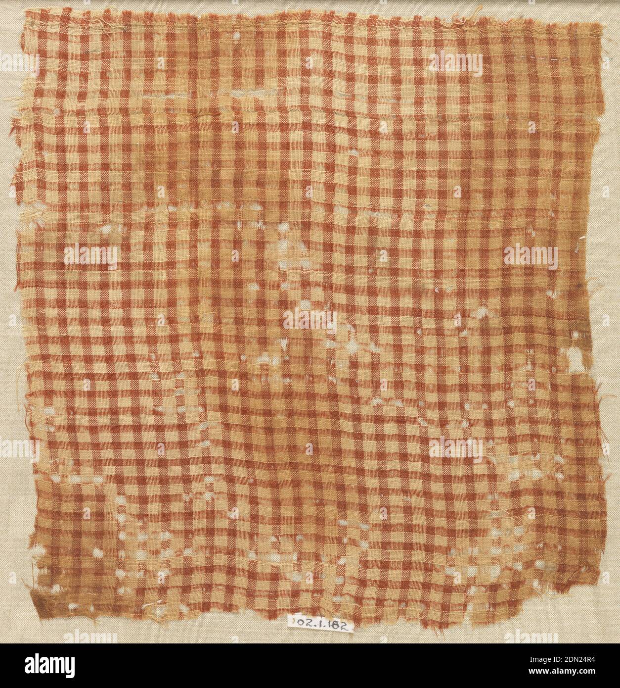 Fragment, Medium: silk, linen Technique: plain weave, Checkerboard ...