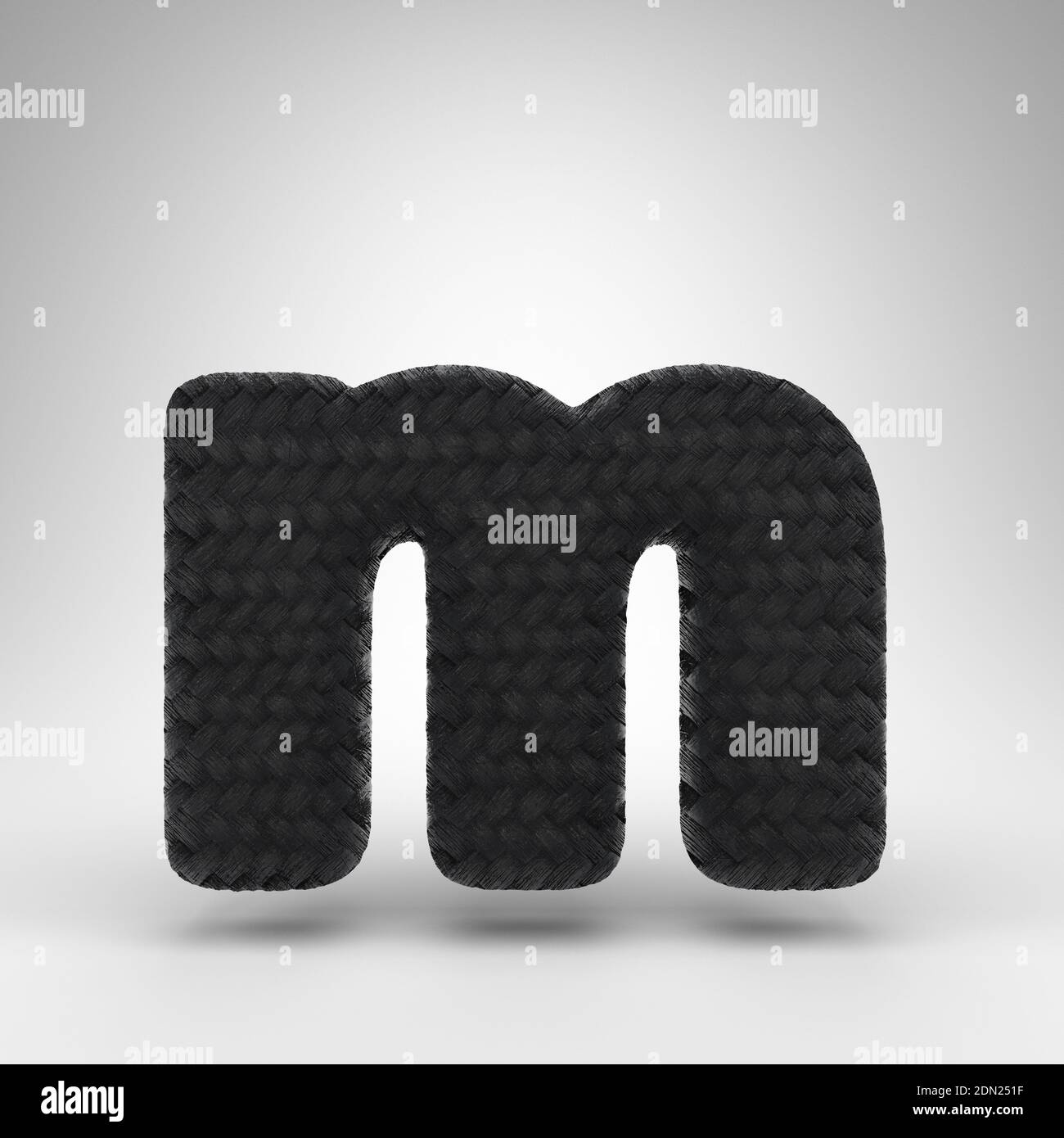 Letter M lowercase on white background. Black carbon fiber 3D rendered ...