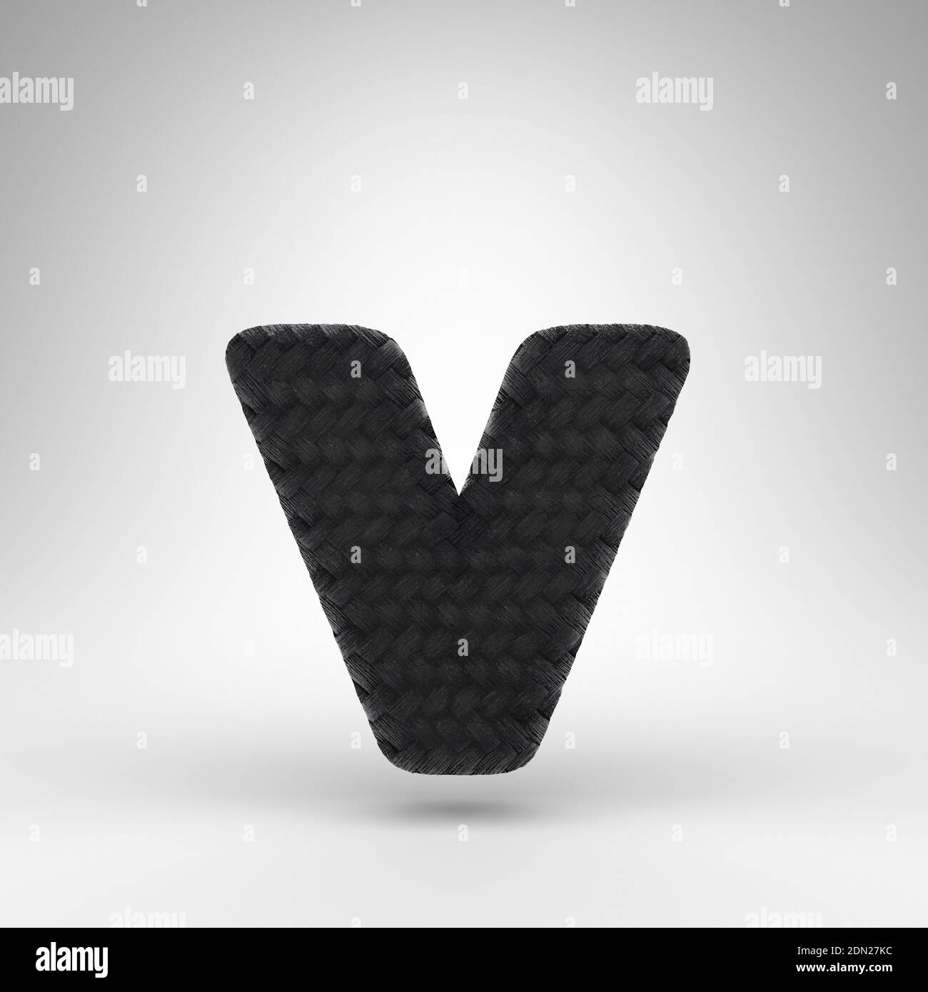 Letter V lowercase on white background. Black carbon fiber 3D rendered ...
