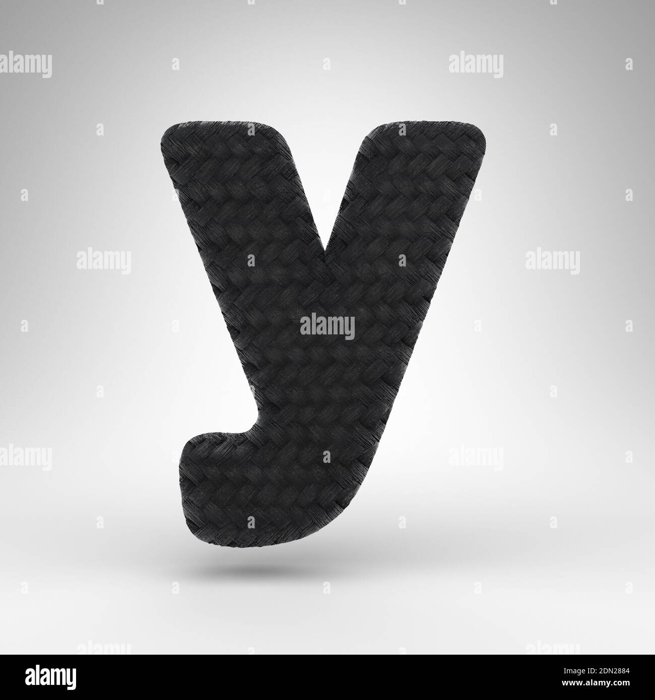 Letter Y lowercase on white background. Black carbon fiber 3D rendered ...