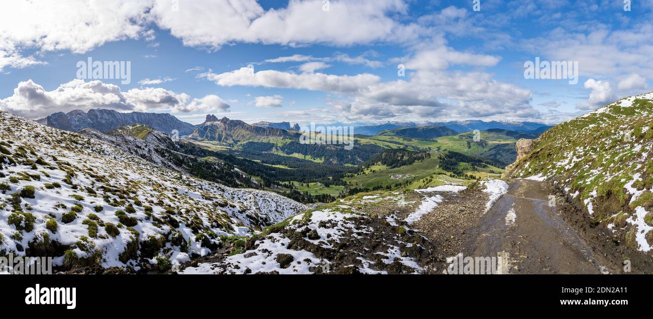 panorama landscape of dolomites mountains in spring Stock Photo - Alamy