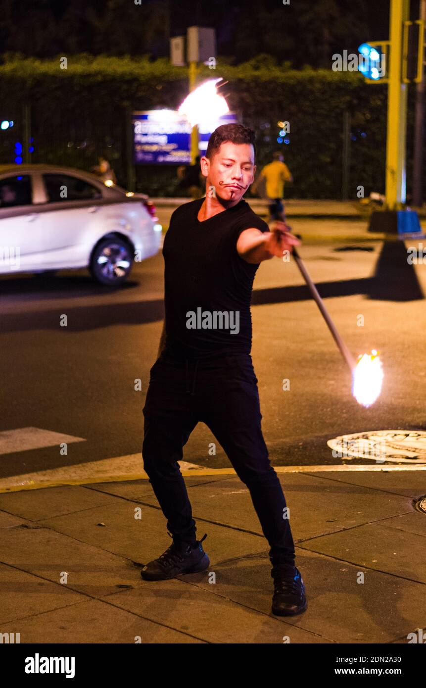 Full Length Of Man Performing With Fire On Street At Night Stock Photo ...