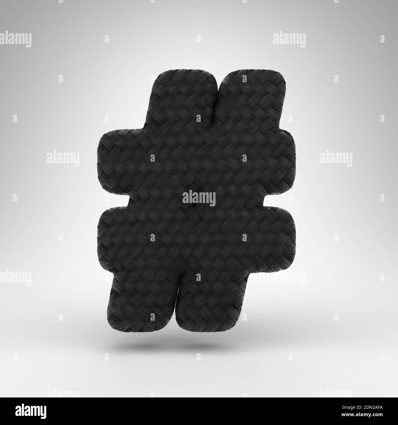 Hashtag symbol on white background. Black carbon fiber 3D rendered sign ...