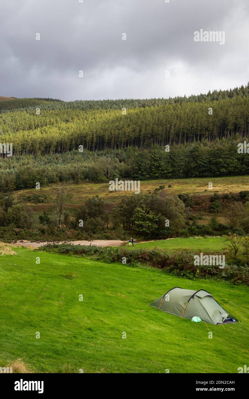 green tent in a green field on Arran Stock Photo - Alamy