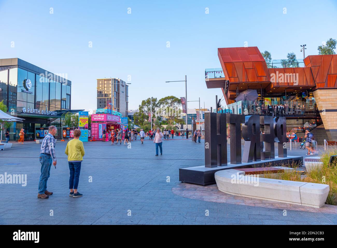 PERTH, AUSTRALIA, JANUARY 19, 2020: Sunset view of Yagan square in ...
