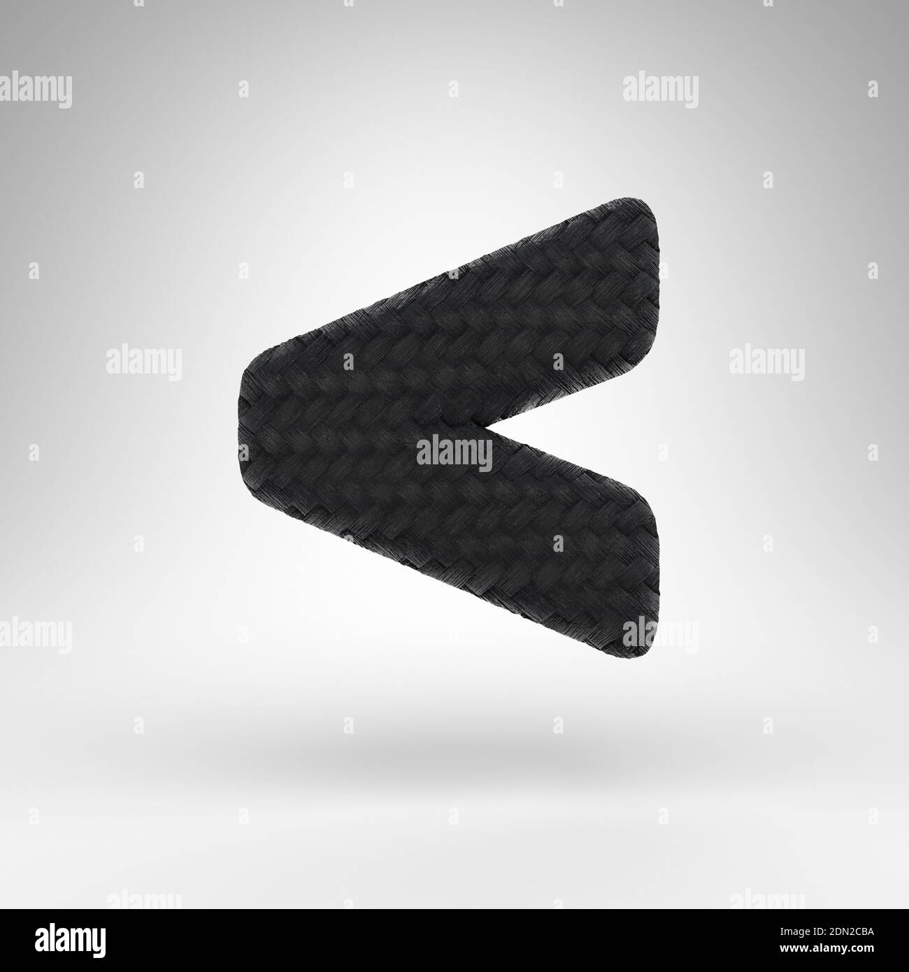 Less than symbol on white background. Black carbon fiber 3D rendered ...