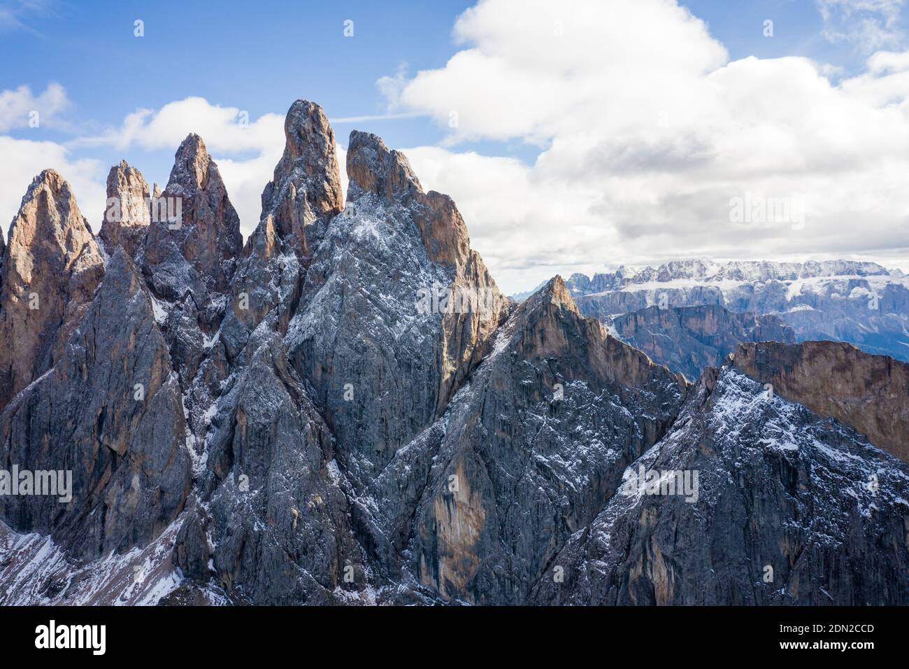 the peaks of the geisler group mountain range with snow Stock Photo - Alamy