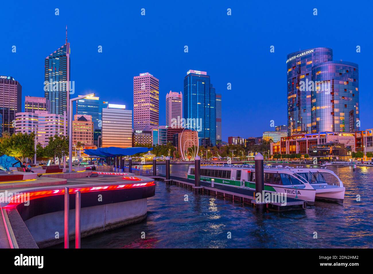 PERTH, AUSTRALIA, JANUARY 19, 2020: Night view of skyline of Elizabeth ...