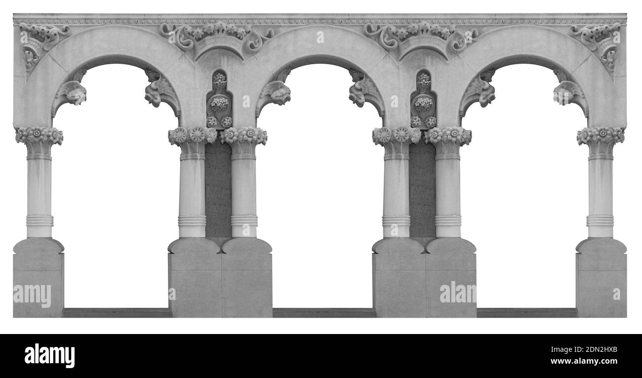 Elements of architecture of buildings, ancient arches, columns, windows ...