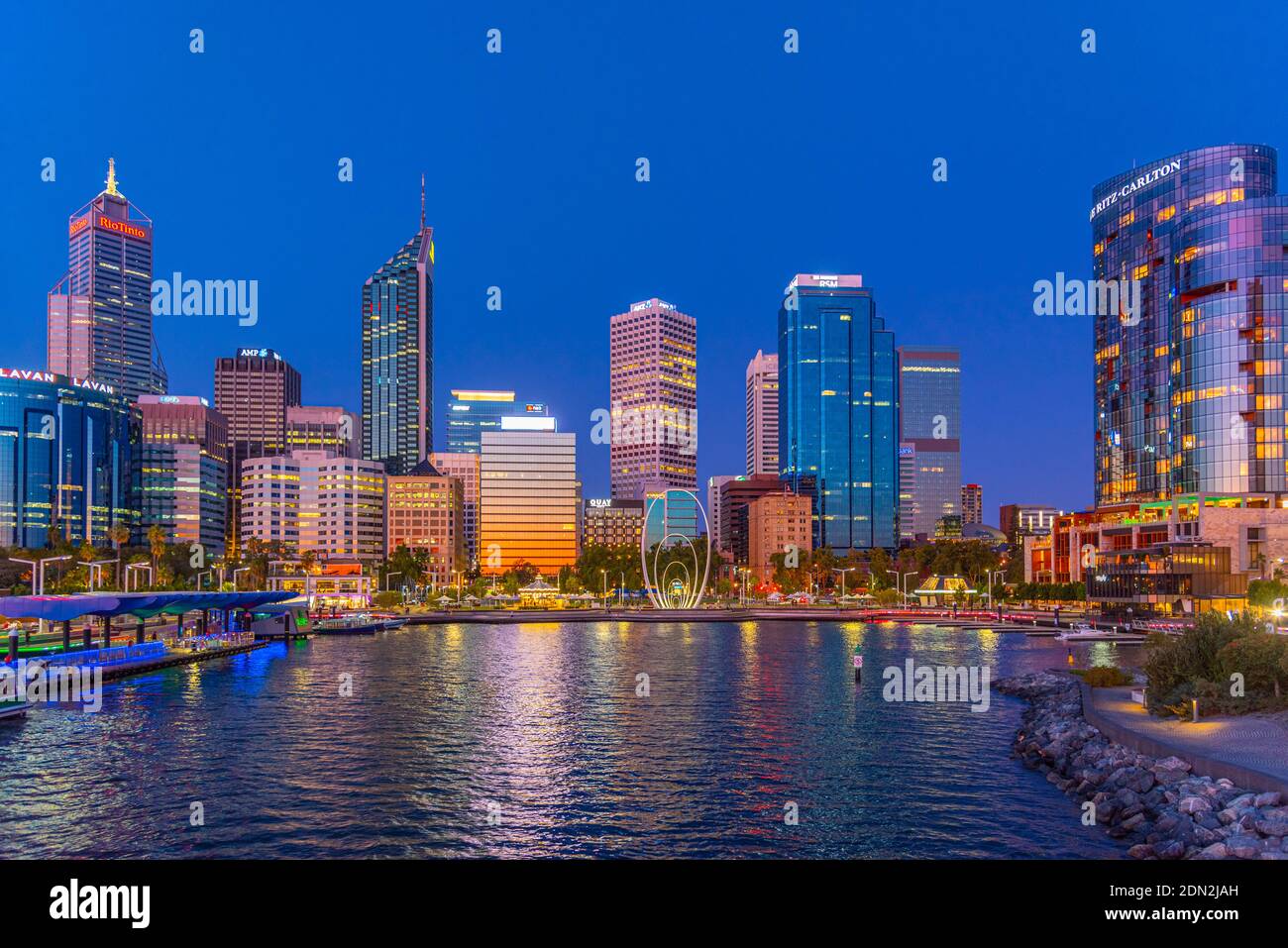 PERTH, AUSTRALIA, JANUARY 19, 2020: Night view of skyline of Elizabeth ...