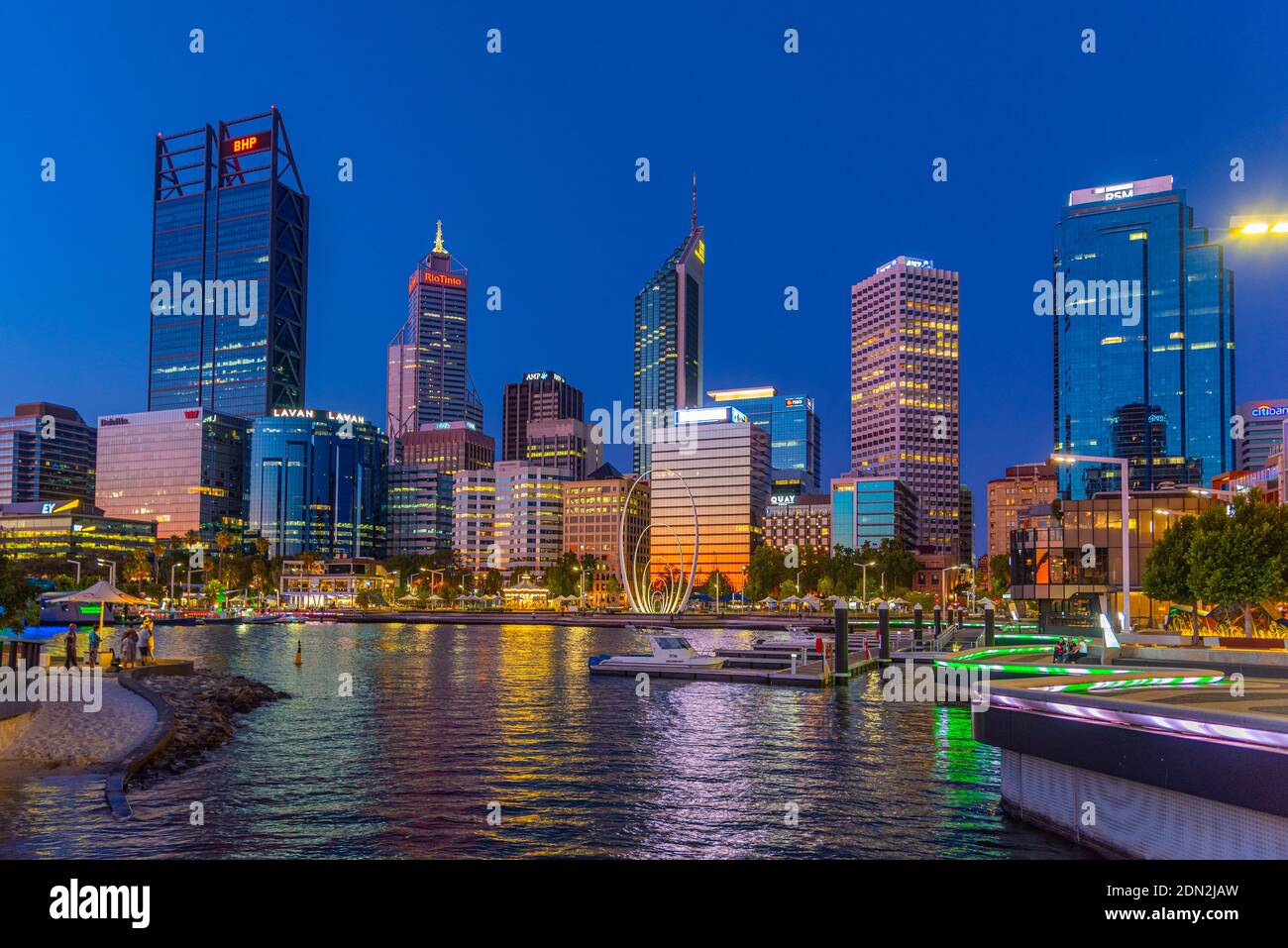 PERTH, AUSTRALIA, JANUARY 19, 2020: Night view of skyline of Elizabeth ...