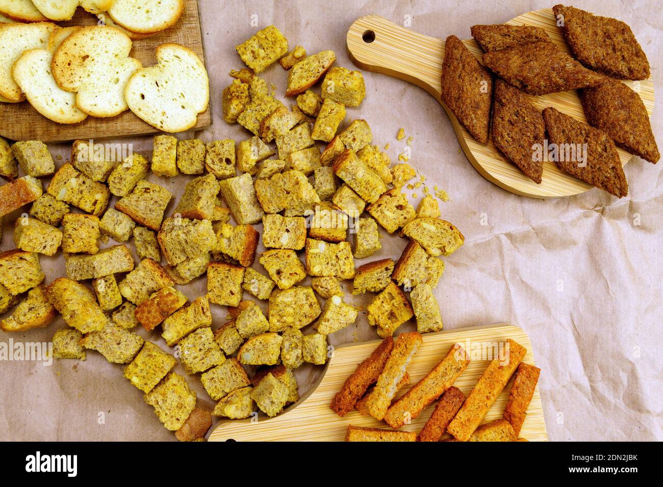 homemade bread croutons. Crispy bread cubes, dry rye crumbs, rusks ...