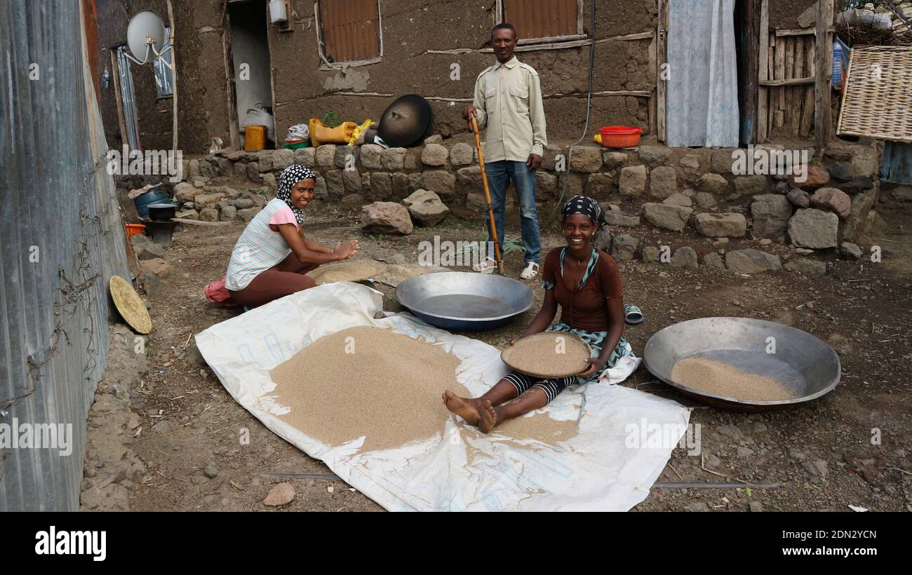 Lalibela-Ethiopia - April 12, 9019: Ethiopian family sort and lay out ...