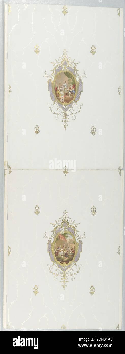 Sidewall, Block-printed, stamped foil, applied chromolithograph ...