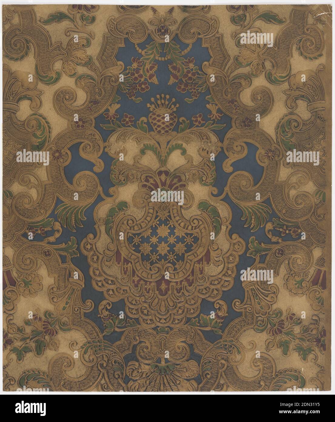 Sidewall, Block-printed paper, embossed, hand-rubbed oil finish ...