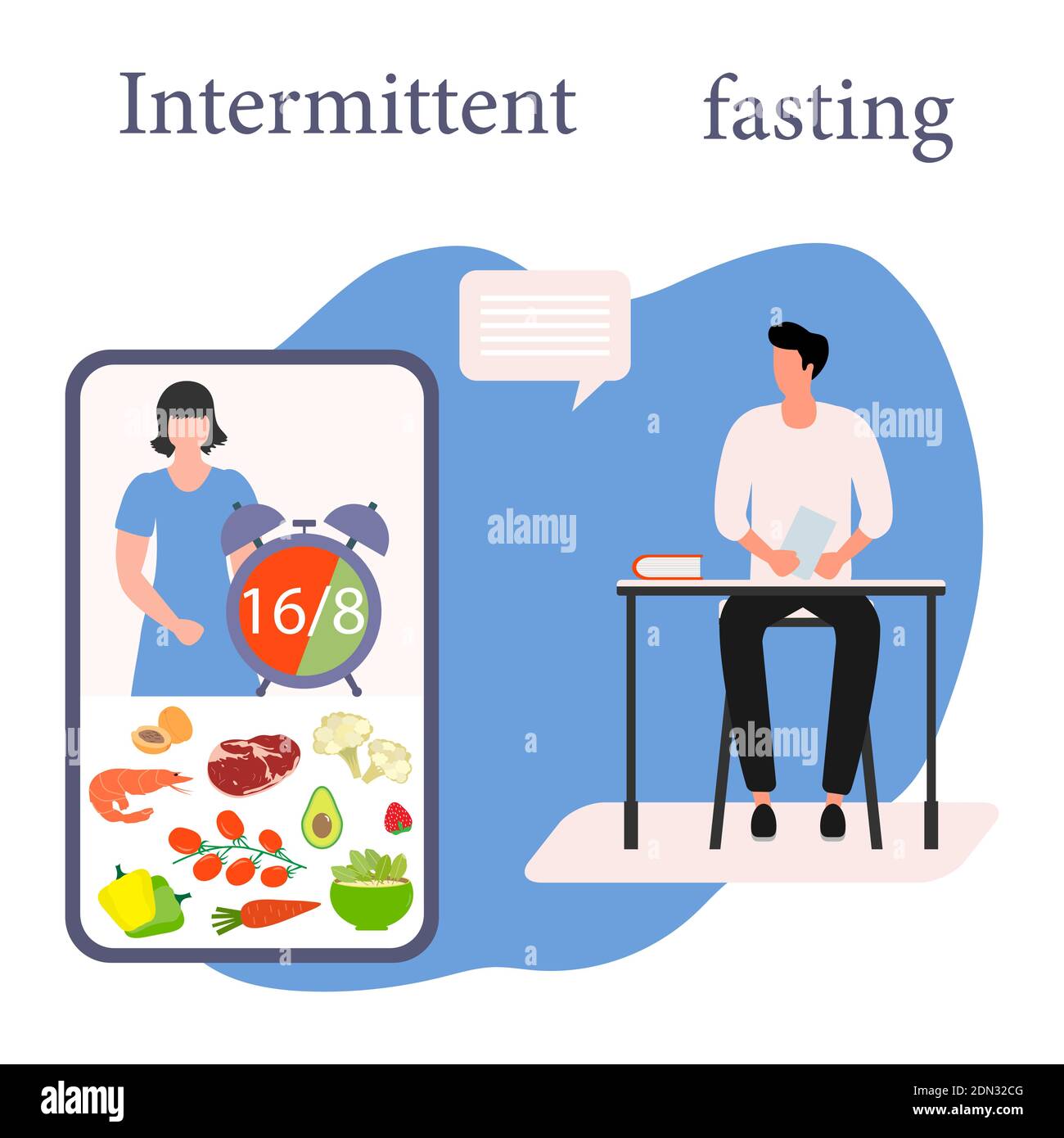 Vector illustration Nutrition Consultant Online explains Intermittent ...