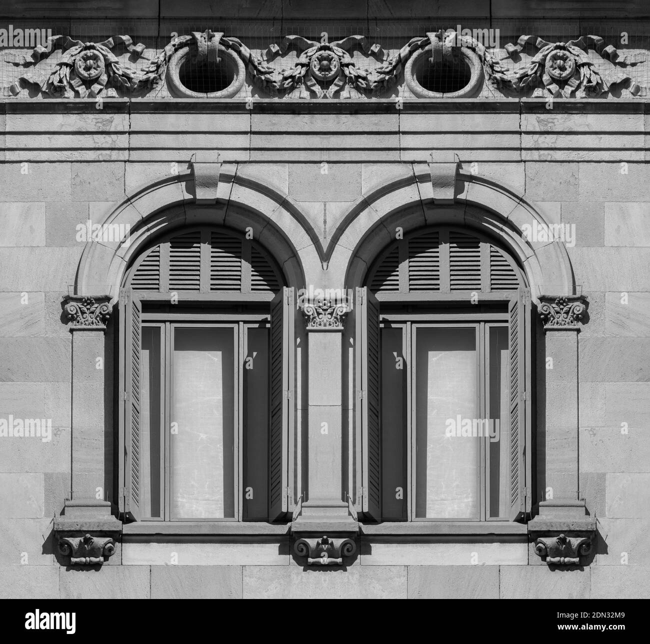 Elements of architectural decoration of buildings, windows and frames ...