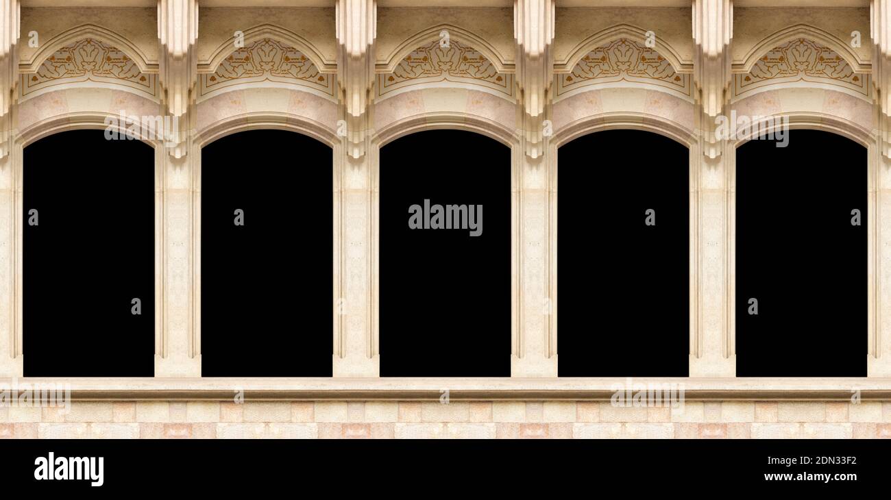 Elements of architecture of buildings, ancient arches, columns, windows ...