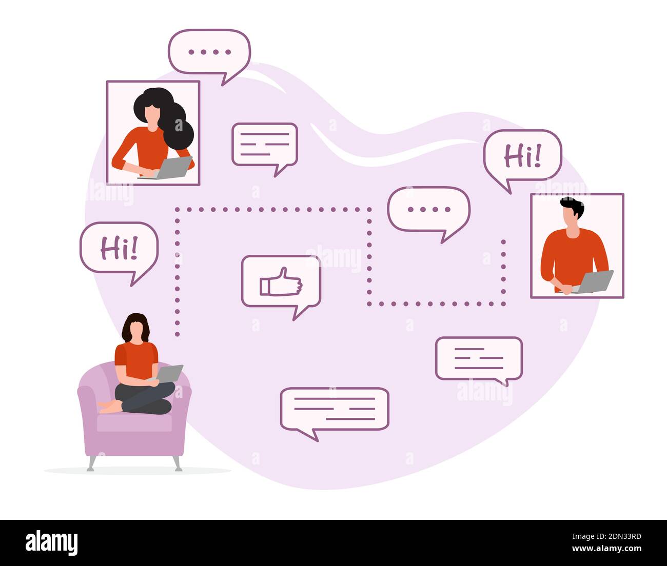 Vector illustration People group talk. Video call conference ...