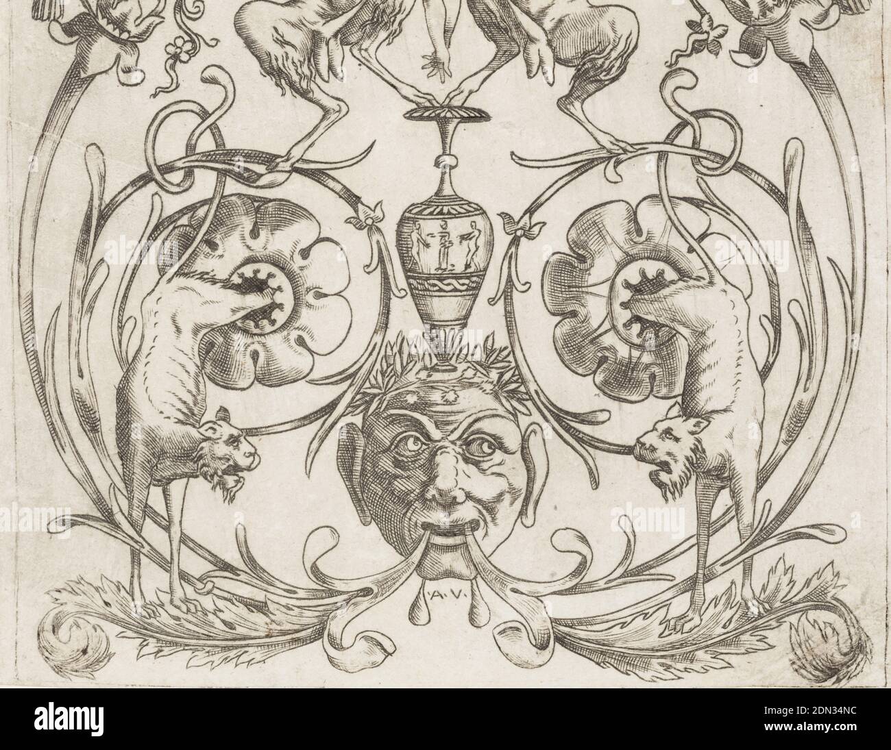 Grotesque Ornament with Satyrs, from a set of twenty ornament panels ...