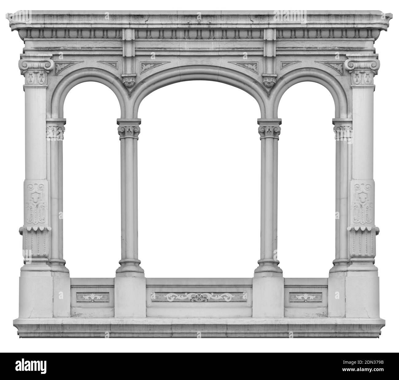Elements of architectural decorations of buildings, arches and columns ...
